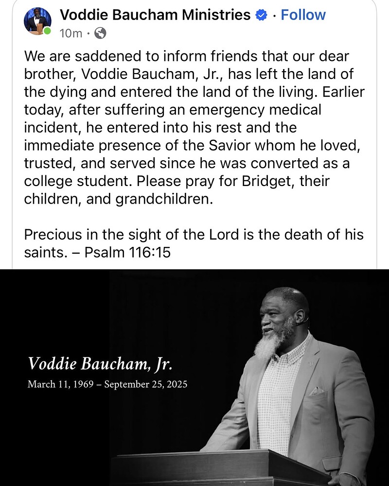 Voddie Baucham has Died - The Public Square - Sanityville by Warhorn Media